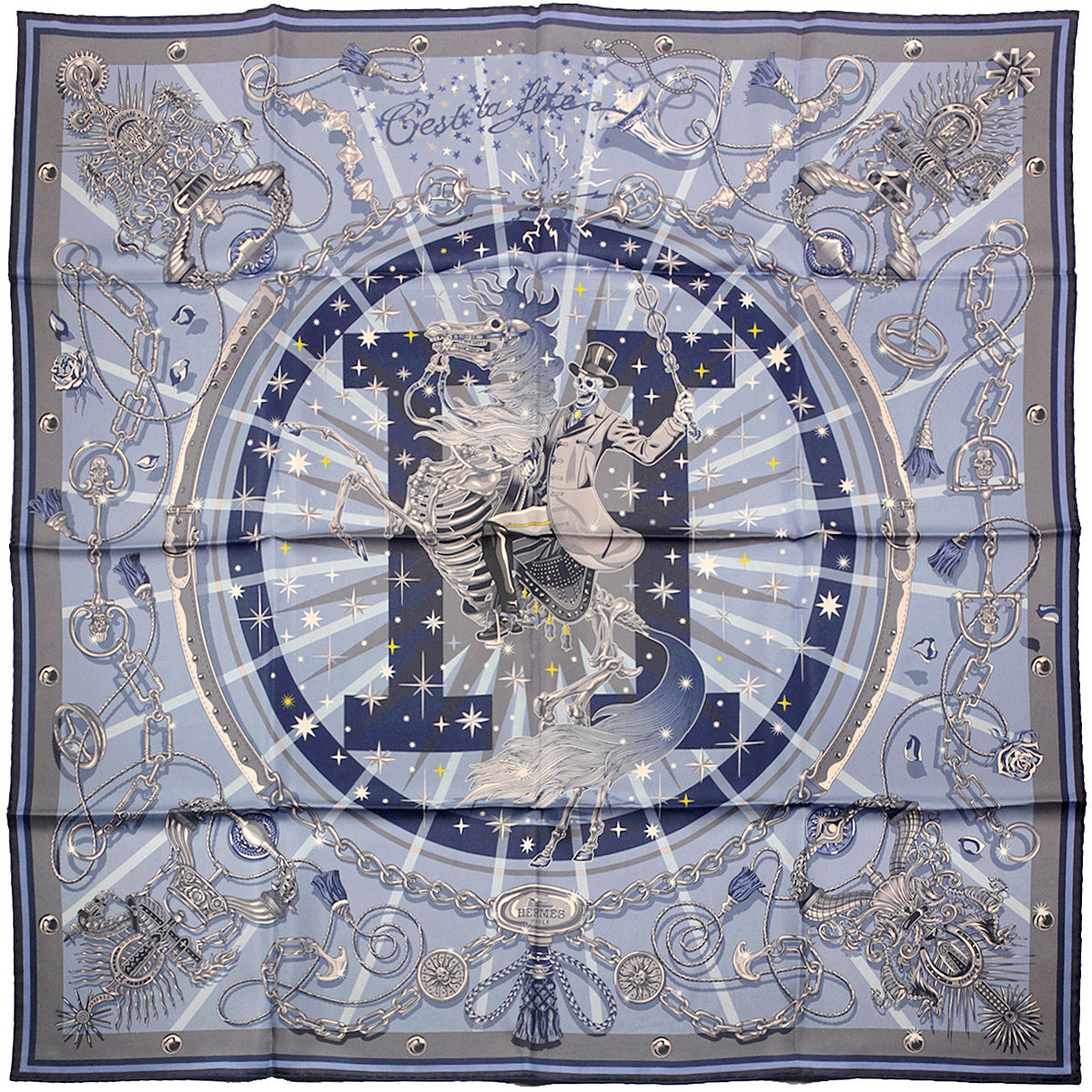 Hermes Scarf "C'est la Fete" by Daiske Nomura 90cm Silk Double Face Ca ...