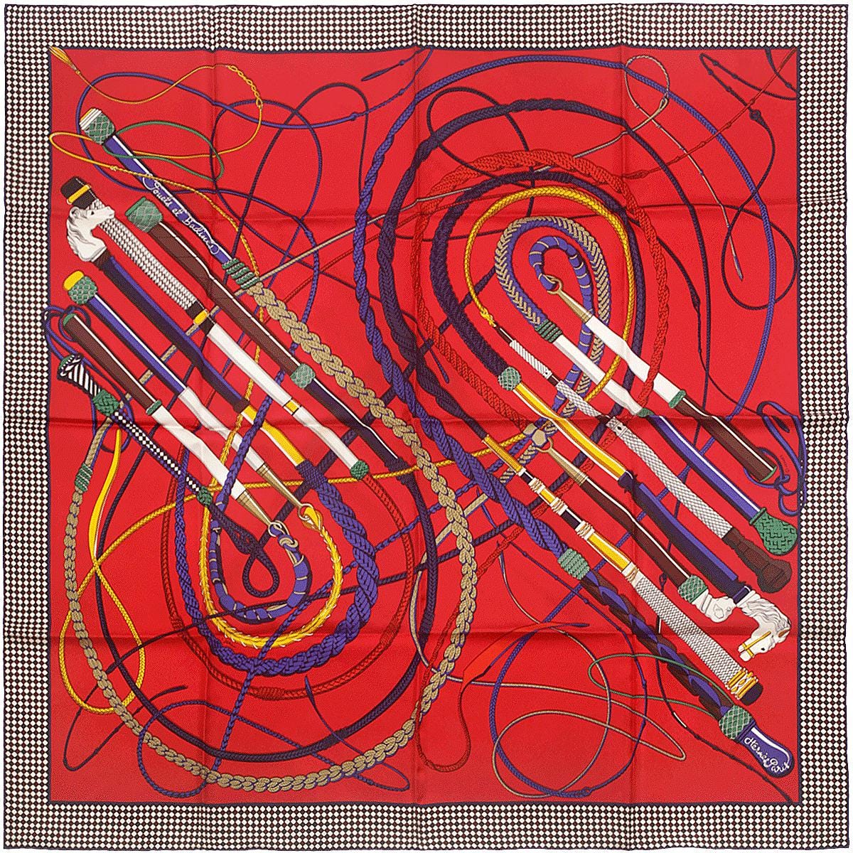 Hermes Scarf "Fouets et Badines" by Virginie Jamin 90cm Silk ...