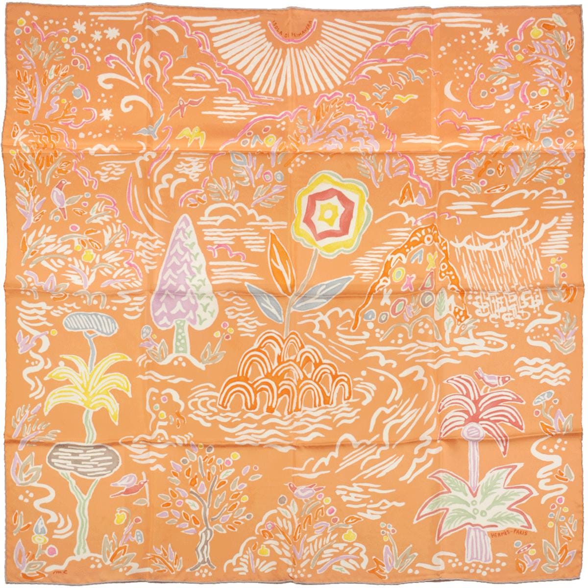 Hermes Scarf "Isola di Primavera" by Matthieu Cossé 90cm Silk ...