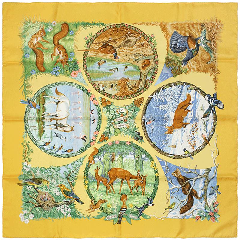 Hermes Scarf "Les Quatre Saisons" by Robert Dallet 90cm Silk ...