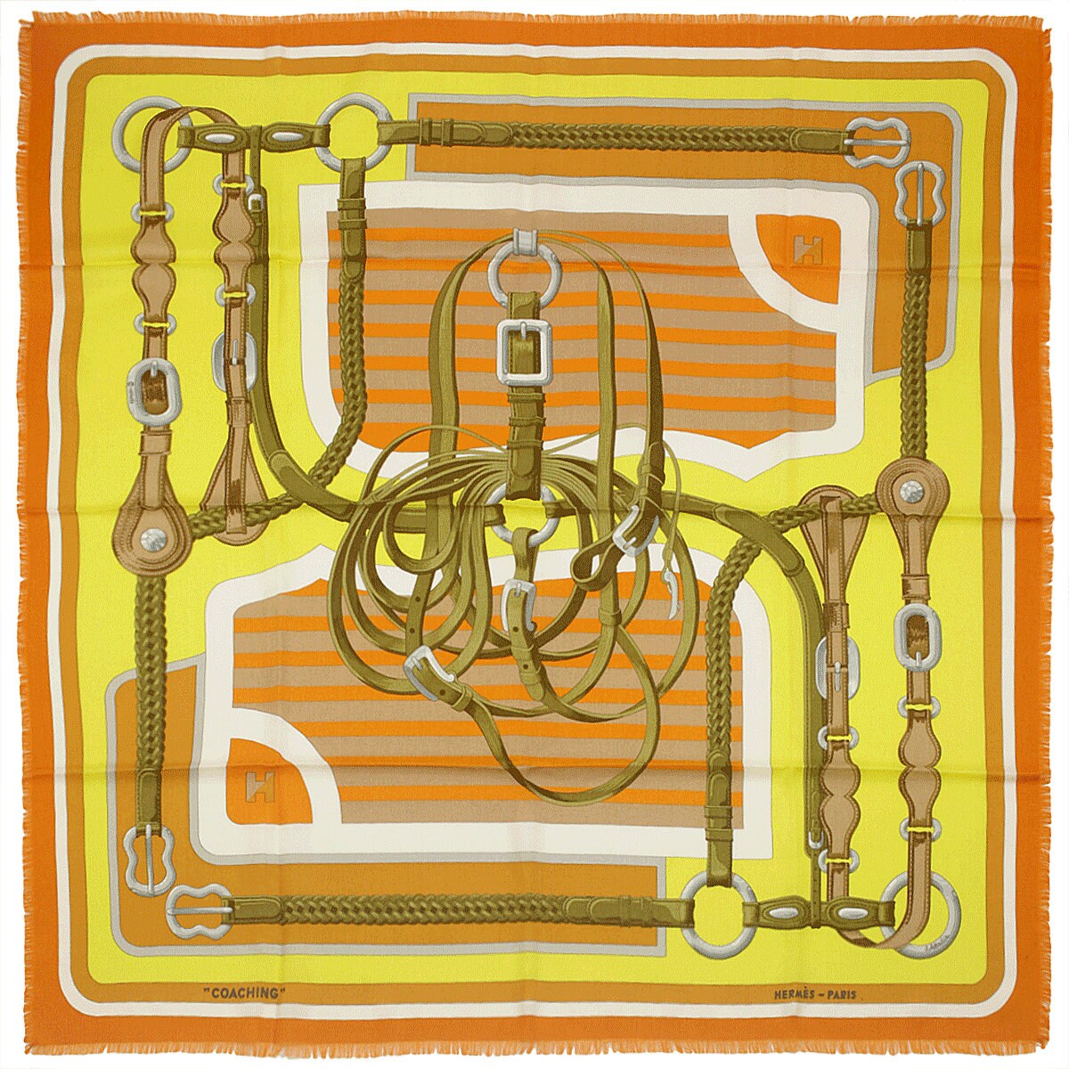 Hermes Scarf "Coaching" by Julia Abadie 90cm Cashmere Frange ...